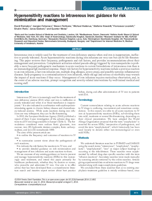 (PDF) Hypersensitivity reactions to intravenous iron: guidance for risk ...