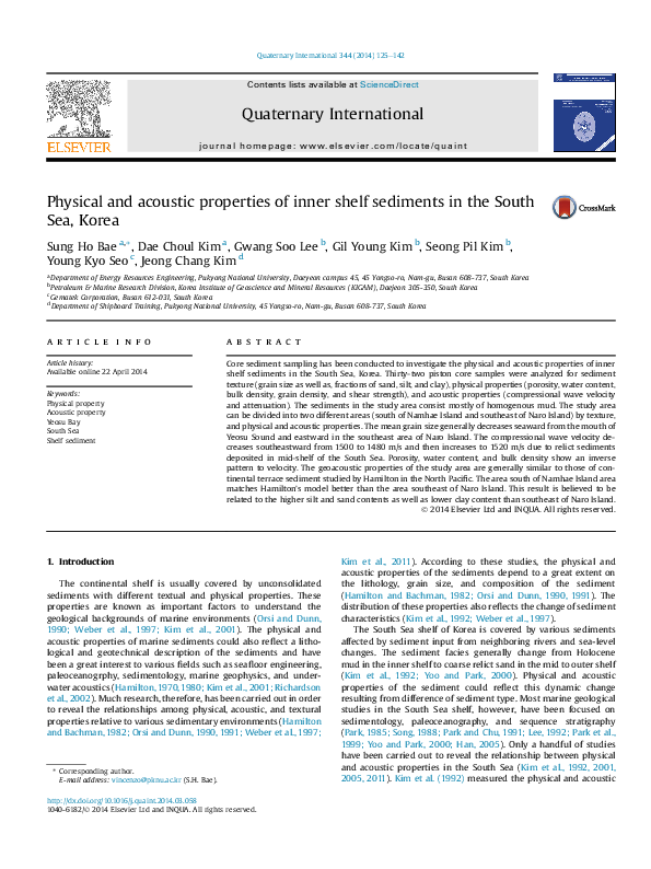 (PDF) Physical and acoustic properties of inner shelf sediments in the ...