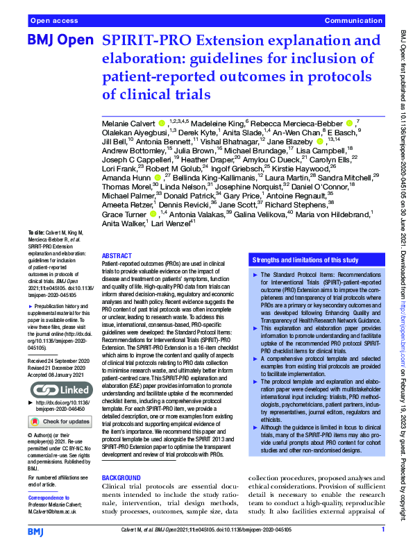 (PDF) SPIRIT-PRO Extension explanation and elaboration: guidelines for ...