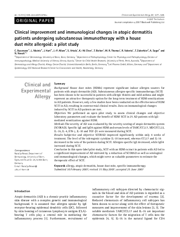 (PDF) Clinical improvement and immunological changes in atopic ...