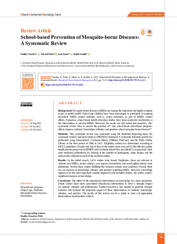 (PDF) School-based Prevention of Mosquito-borne Diseases: A Systematic ...