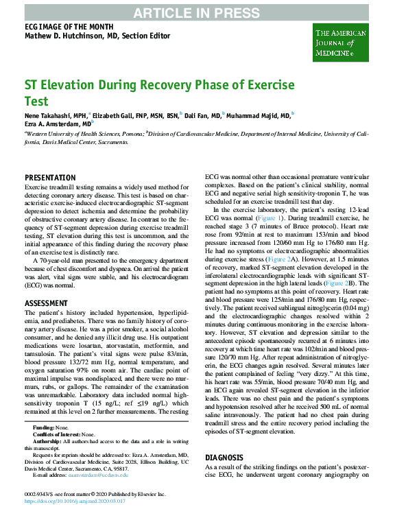 (PDF) ST Elevation During Recovery Phase of Exercise Test