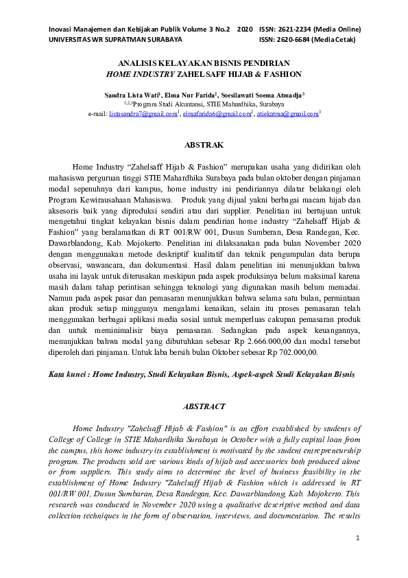(PDF) A. Analisis Kelayakan Bisnis Pendirian Home Industry Zahelsaff ...