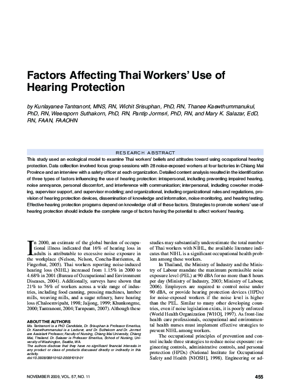 (PDF) Factors Affecting Thai Workers’ Use of Hearing Protection