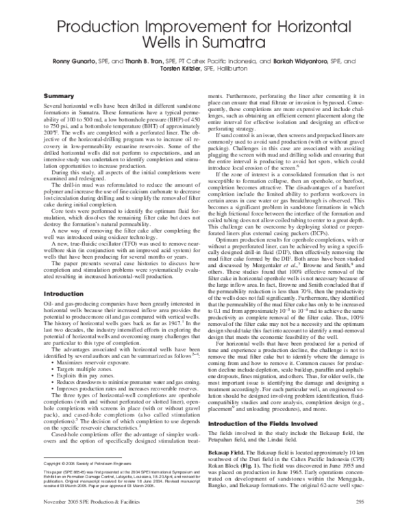 (PDF) Production Improvement for Horizontal Wells in Sumatra