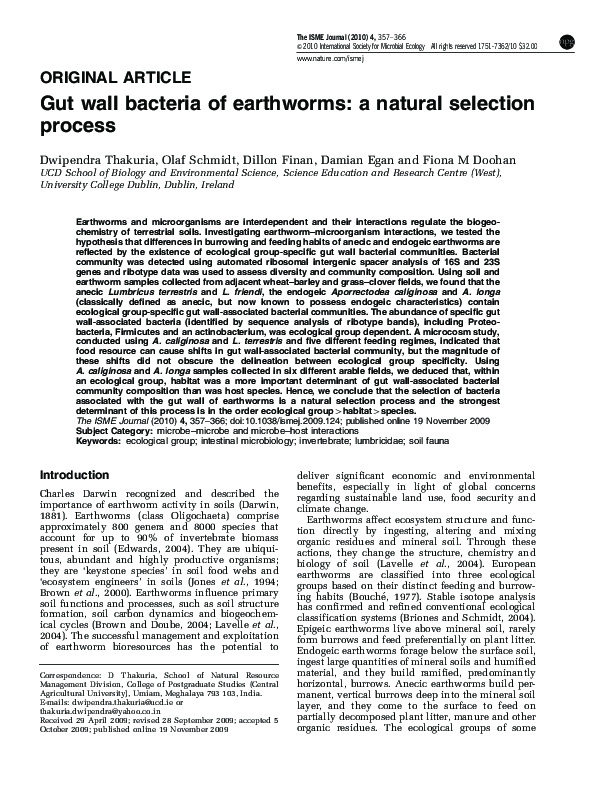 (PDF) Gut wall bacteria of earthworms: a natural selection process