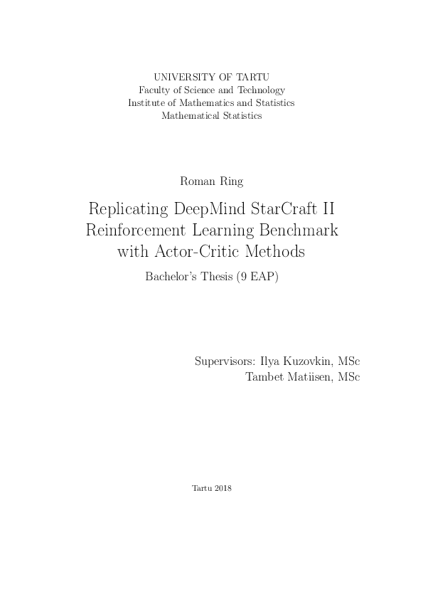 (PDF) Replicating DeepMind StarCraft II reinforcement learning benchmark with actor-critic methods