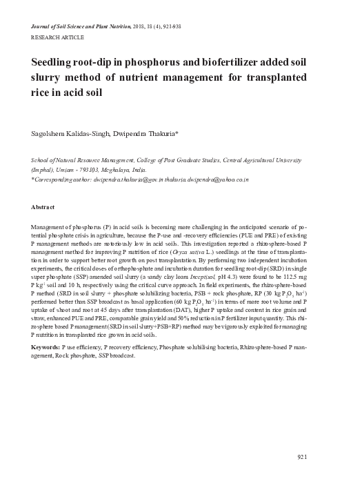 (PDF) Seedling root-dip in phosphorus and biofertilizer added soil ...