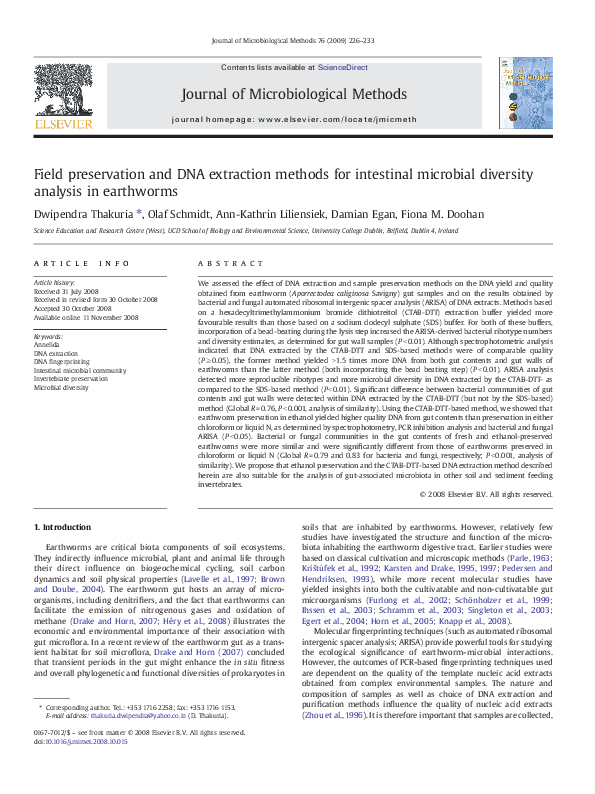 (PDF) Field preservation and DNA extraction methods for intestinal ...