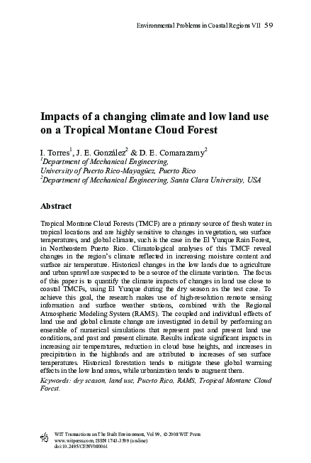 (PDF) Impacts of a changing climate and low land use on a Tropical ...