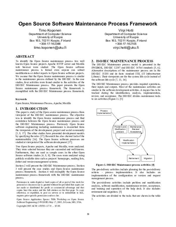 (PDF) Open source software maintenance process framework