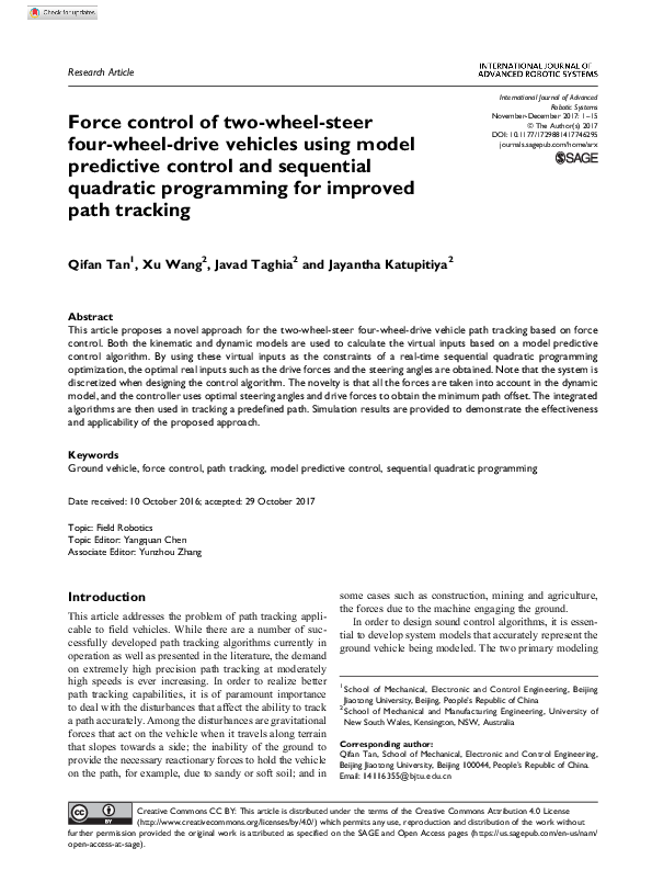 (PDF) Force control of two-wheel-steer four-wheel-drive vehicles using model predictive control ...