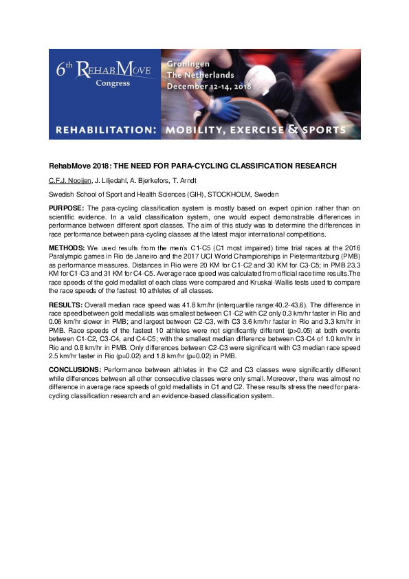 (PDF) RehabMove 2018: THE NEED FOR PARA-CYCLING CLASSIFICATION RESEARCH