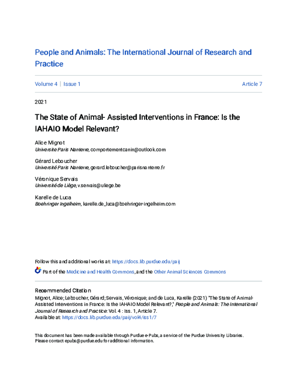 (PDF) The State of Animal- Assisted Interventions in France: Is the ...