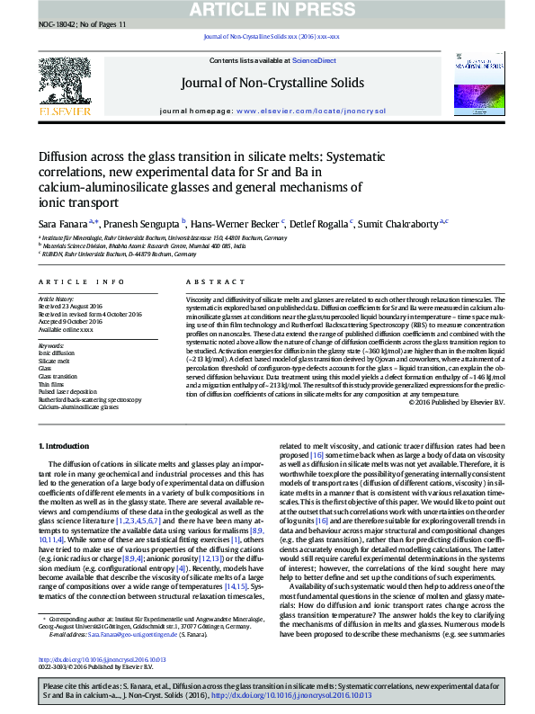 (PDF) Diffusion across the glass transition in silicate melts ...
