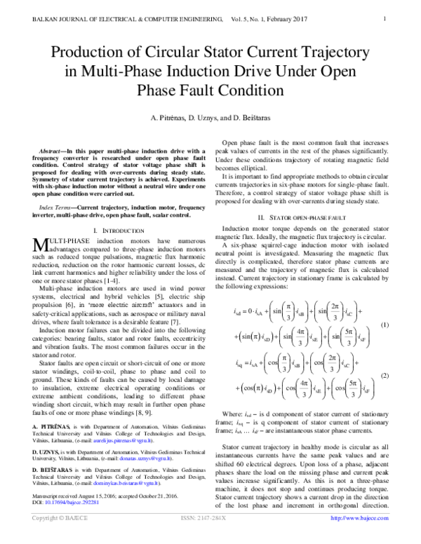 Pdf Production Of Circular Stator Current Trajectory In Multi Phase Induction Drive Under Open