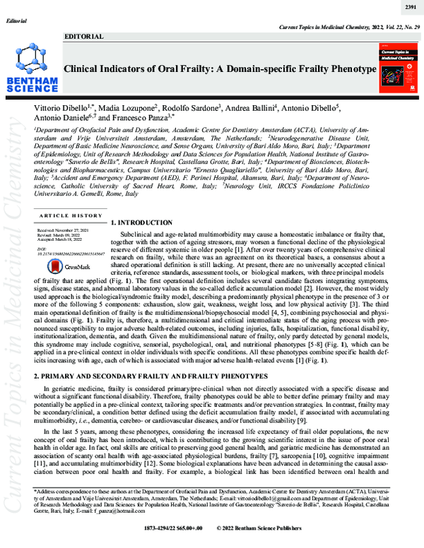 (PDF) Clinical Indicators of Oral Frailty: A Domain-Specific Frailty ...