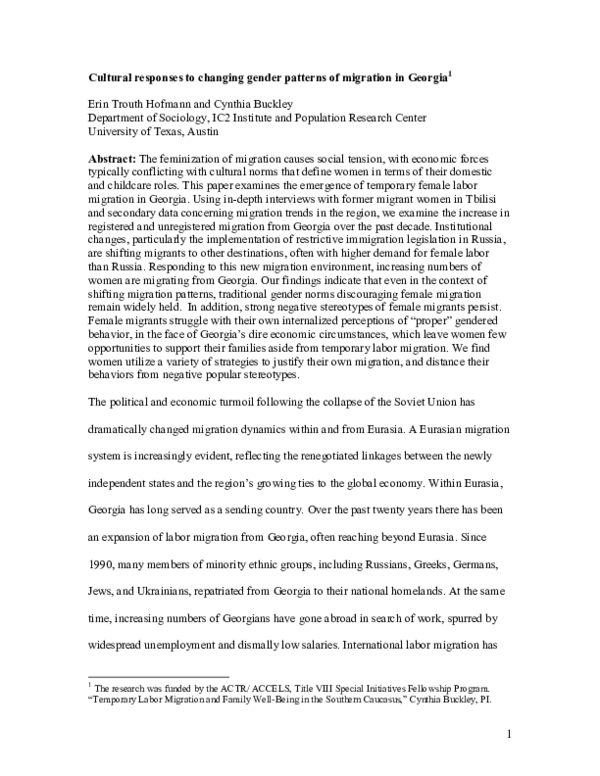 (PDF) Cultural Responses to Changing Gender Patterns of Migration in ...