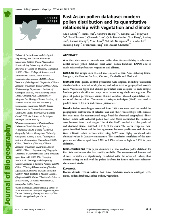(PDF) East Asian pollen database: modern pollen distribution and its ...