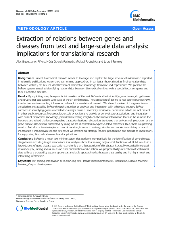 (PDF) Extraction of relations between genes and diseases from text and ...