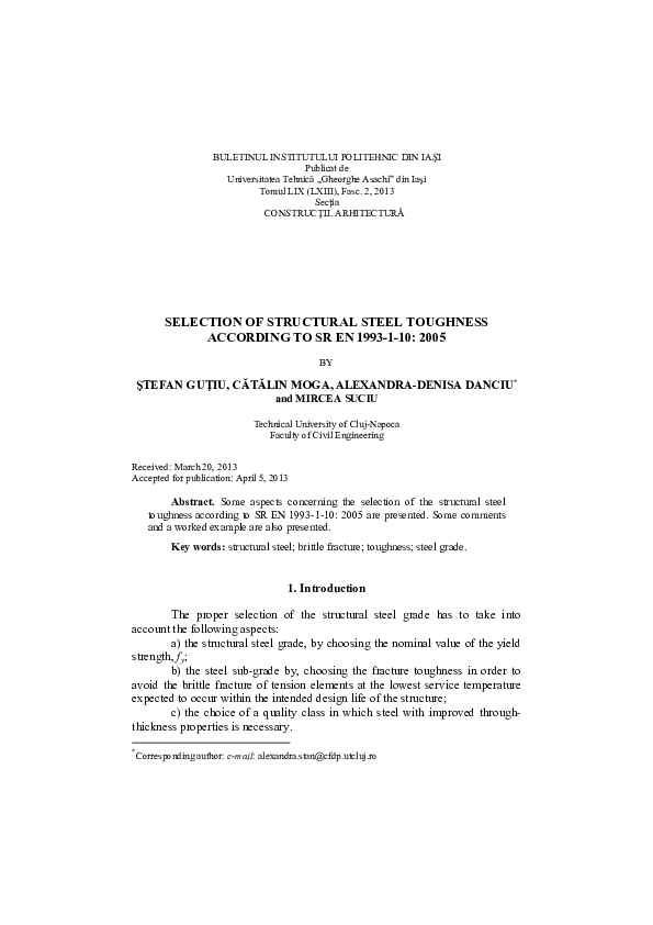 (PDF) Selection of Structural Steel Toughness According to SR EN 1993-1 ...