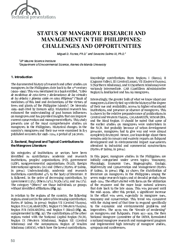 (PDF) Status of Mangrove Research and Management in the Philippines ...
