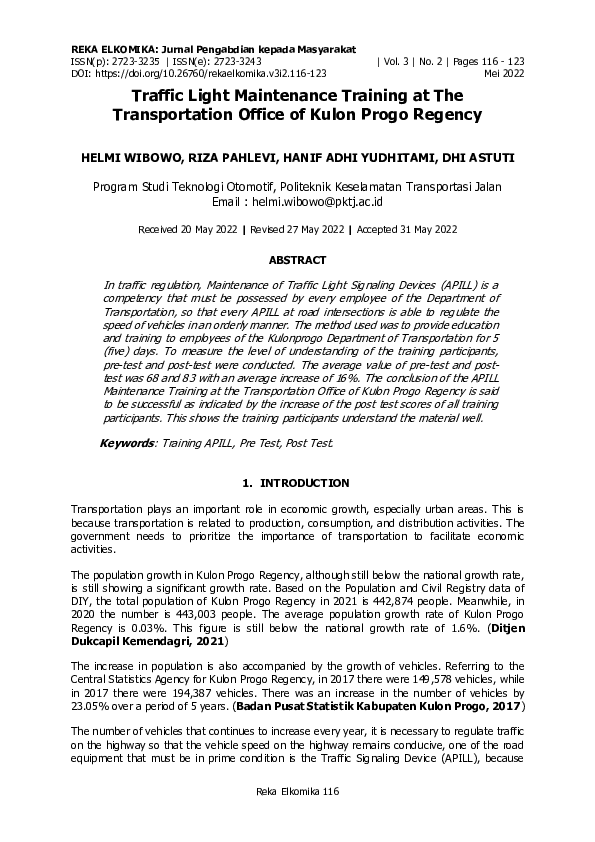 (PDF) Traffic Light Maintenance Training at The Transportation Office ...