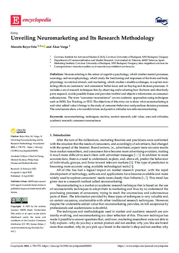 (PDF) Unveiling Neuromarketing and Its Research Methodology | Marcelo Royo - Academia.edu