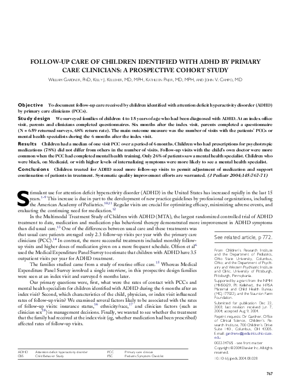 (PDF) Follow-up Care Patterns for ADHD in Children by Primary Care