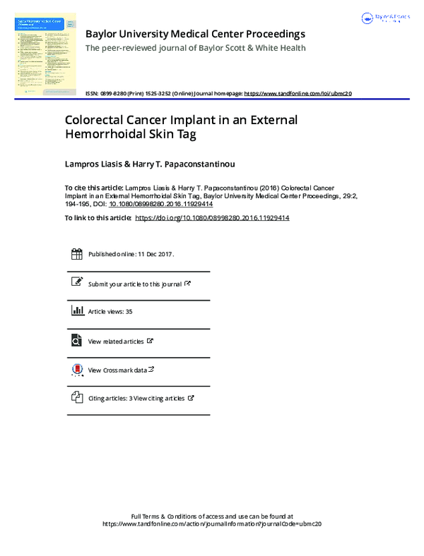 (PDF) Colorectal Cancer Implant in an External Hemorrhoidal Skin Tag
