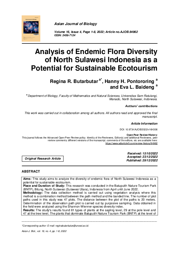 (PDF) Analysis of Endemic Flora Diversity of North Sulawesi Indonesia ...