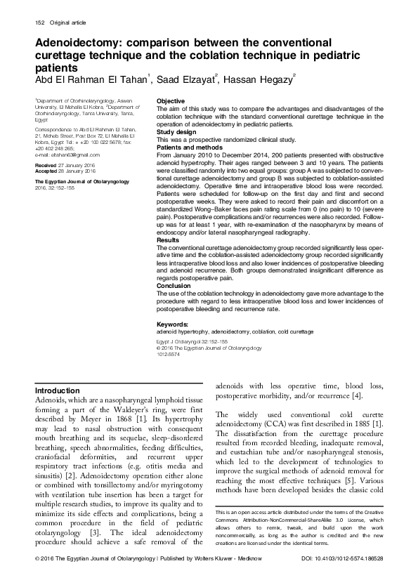 (PDF) Adenoidectomy: comparison between the conventional curettage ...