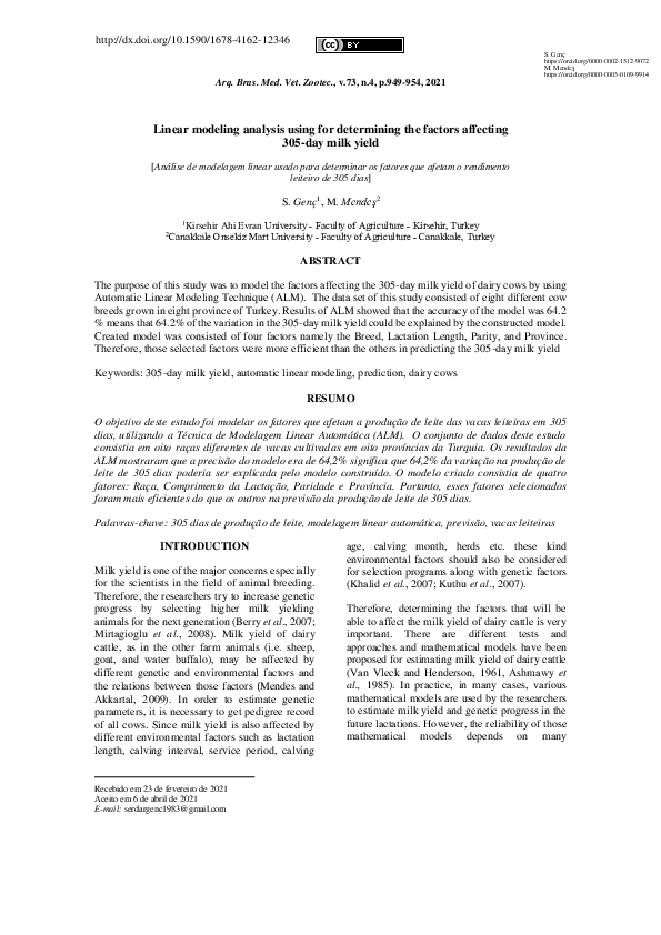 (PDF) Linear modeling analysis using for determining the factors ... (PDF) Linear modeling analysis using for determining the factors ...
