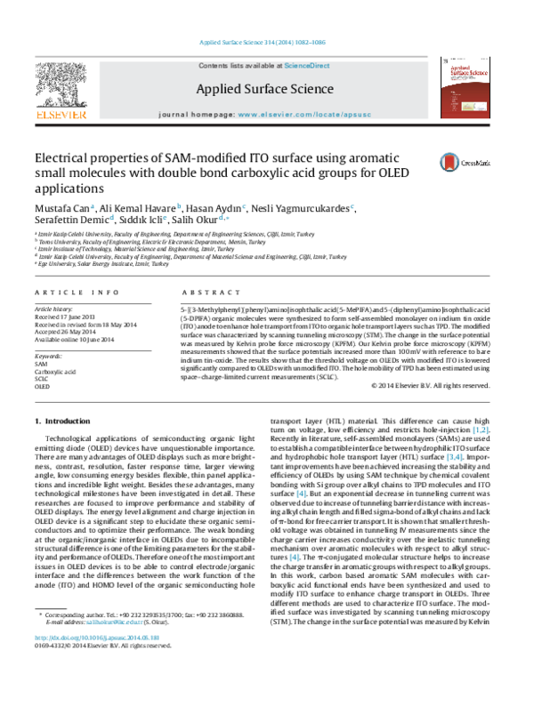 (PDF) Electrical properties of SAM-modified ITO surface using aromatic ...