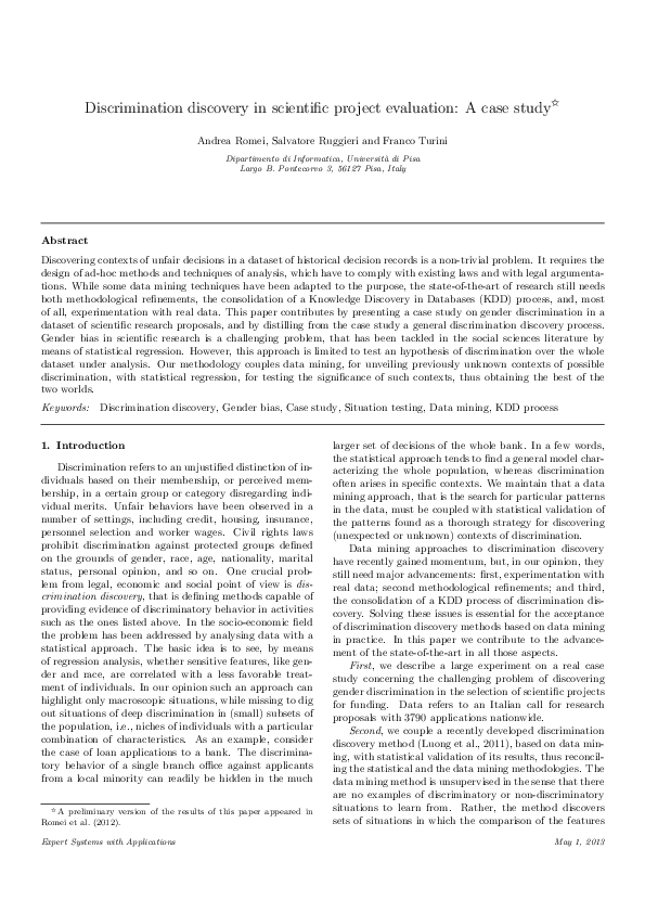 (PDF) Discrimination discovery in scientific project evaluation: A case ...