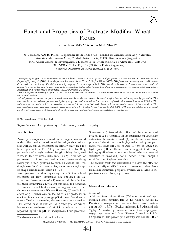 (PDF) Functional Properties of Protease Modified Wheat Flours