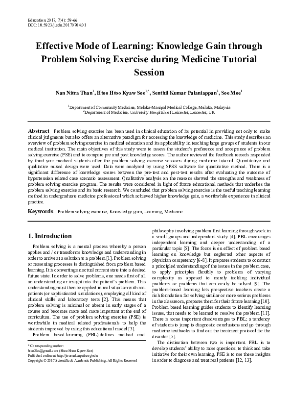 (PDF) Effective Mode of Learning: Knowledge Gain through Problem ...