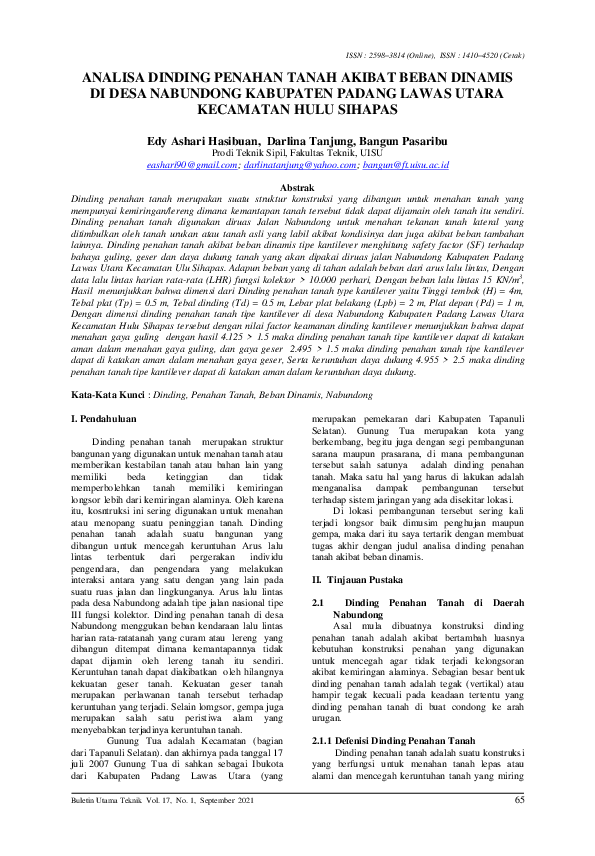(PDF) Analisa Dinding Penahan Tanah Akibat Beban Dinamis DI Desa ...