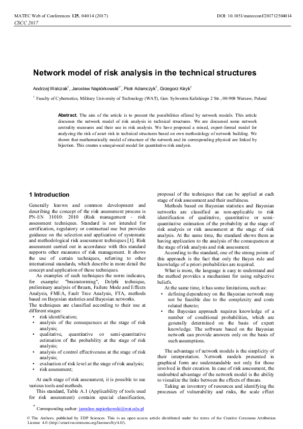 (PDF) Network model of risk analysis in the technical structures