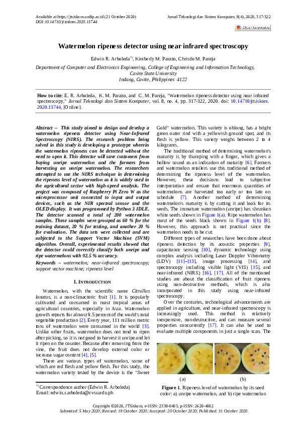 (PDF) Watermelon ripeness detector using near infrared spectroscopy