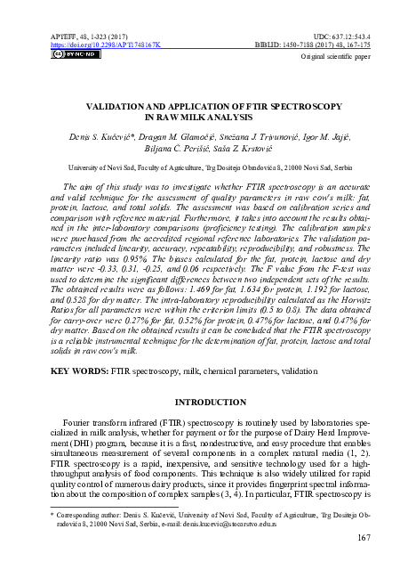 (PDF) Validation and application of FTIR spectroscopy in raw milk analysis