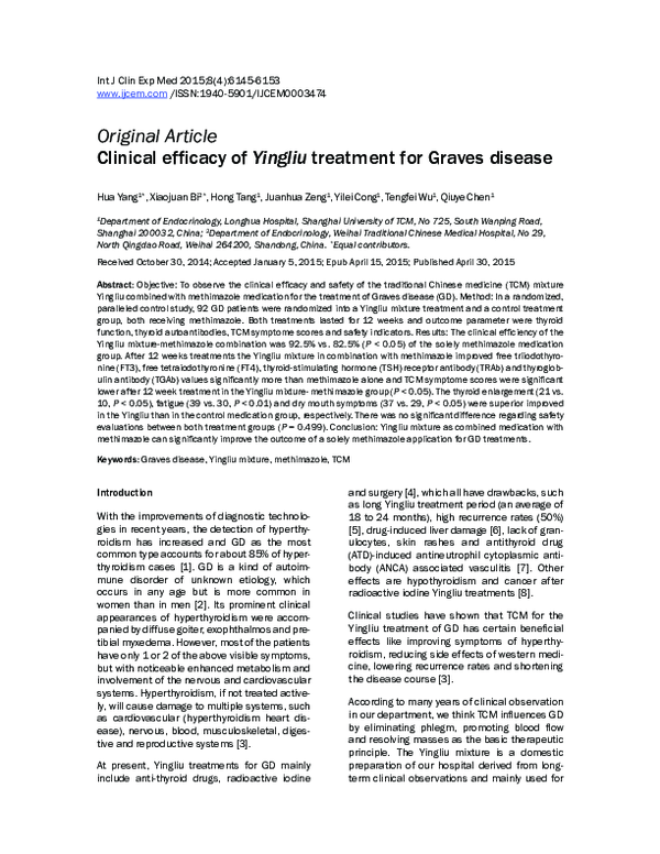 (PDF) Clinical efficacy of Yingliu treatment for Graves disease