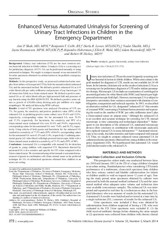 (PDF) Enhanced Versus Automated Urinalysis for Screening of Urinary Tract Infections in Children ...