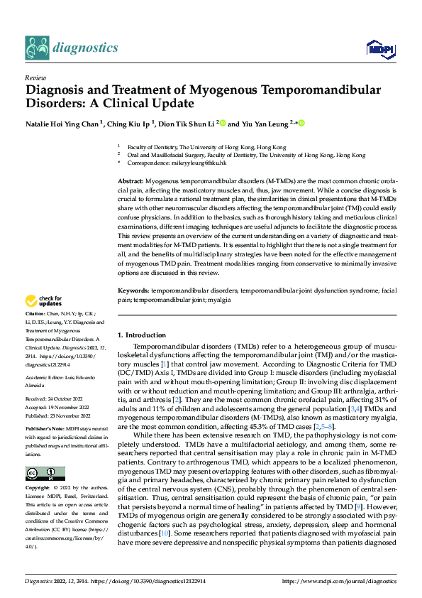 (PDF) Diagnosis and Treatment of Myogenous Temporomandibular Disorders ...