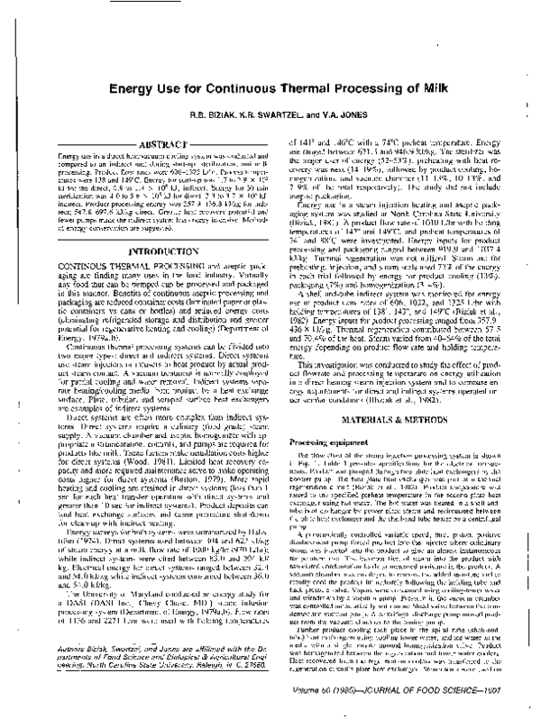 (PDF) Energy Use for Continuous Thermal Processing of Milk