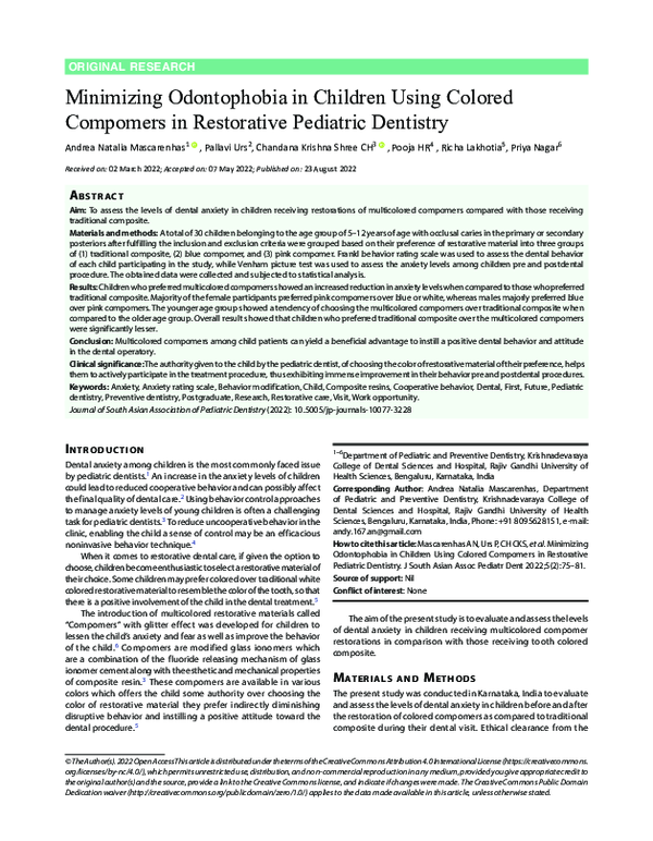 (PDF) Minimizing Odontophobia in Children Using Colored Compomers in ...