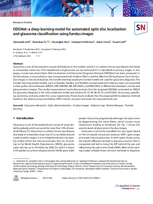 Pdf Odgnet A Deep Learning Model For Automated Optic Disc Localization And Glaucoma