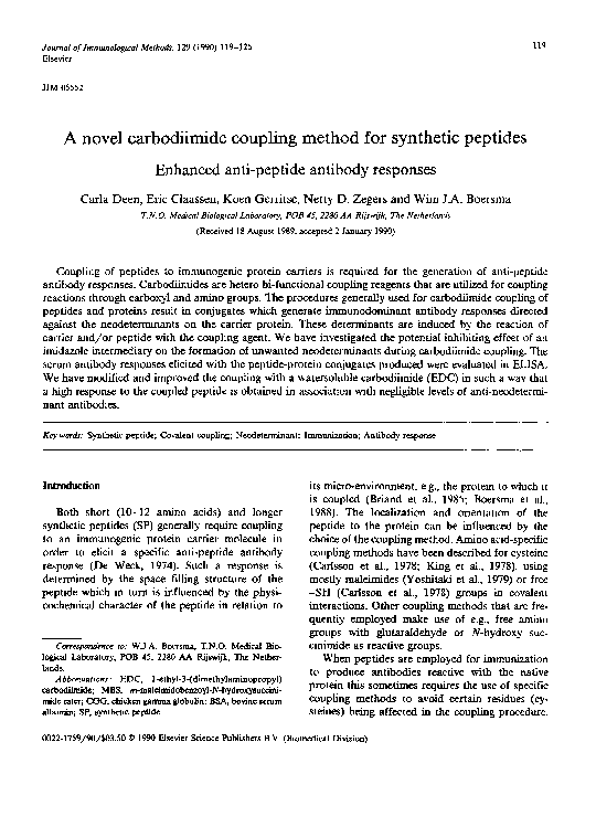 (PDF) A novel carbodiimide coupling method for synthetic peptides