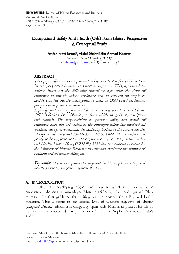 (PDF) Occupational Safety And Health (Osh) From Islamic Perspective: A ...