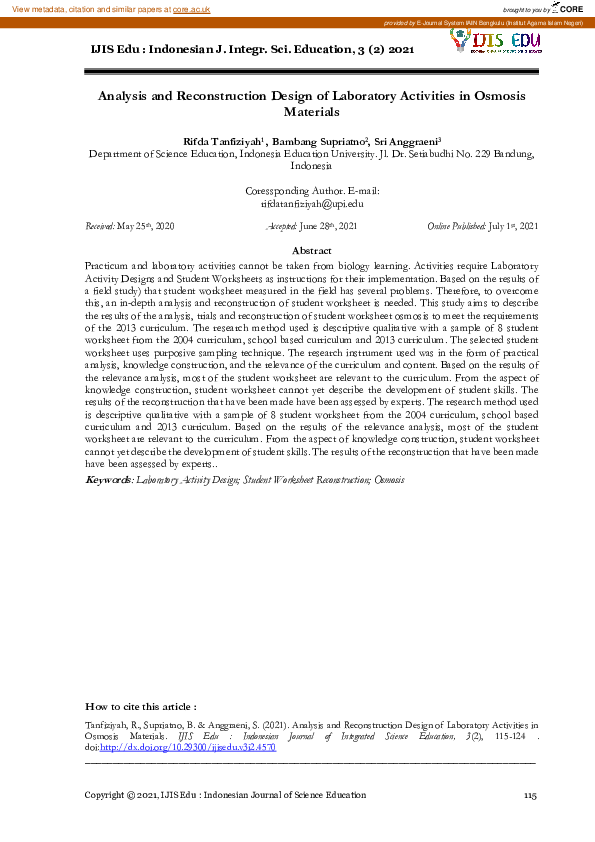 (PDF) Analysis and Reconstruction Design of Laboratory Activities in Osmosis Materials
